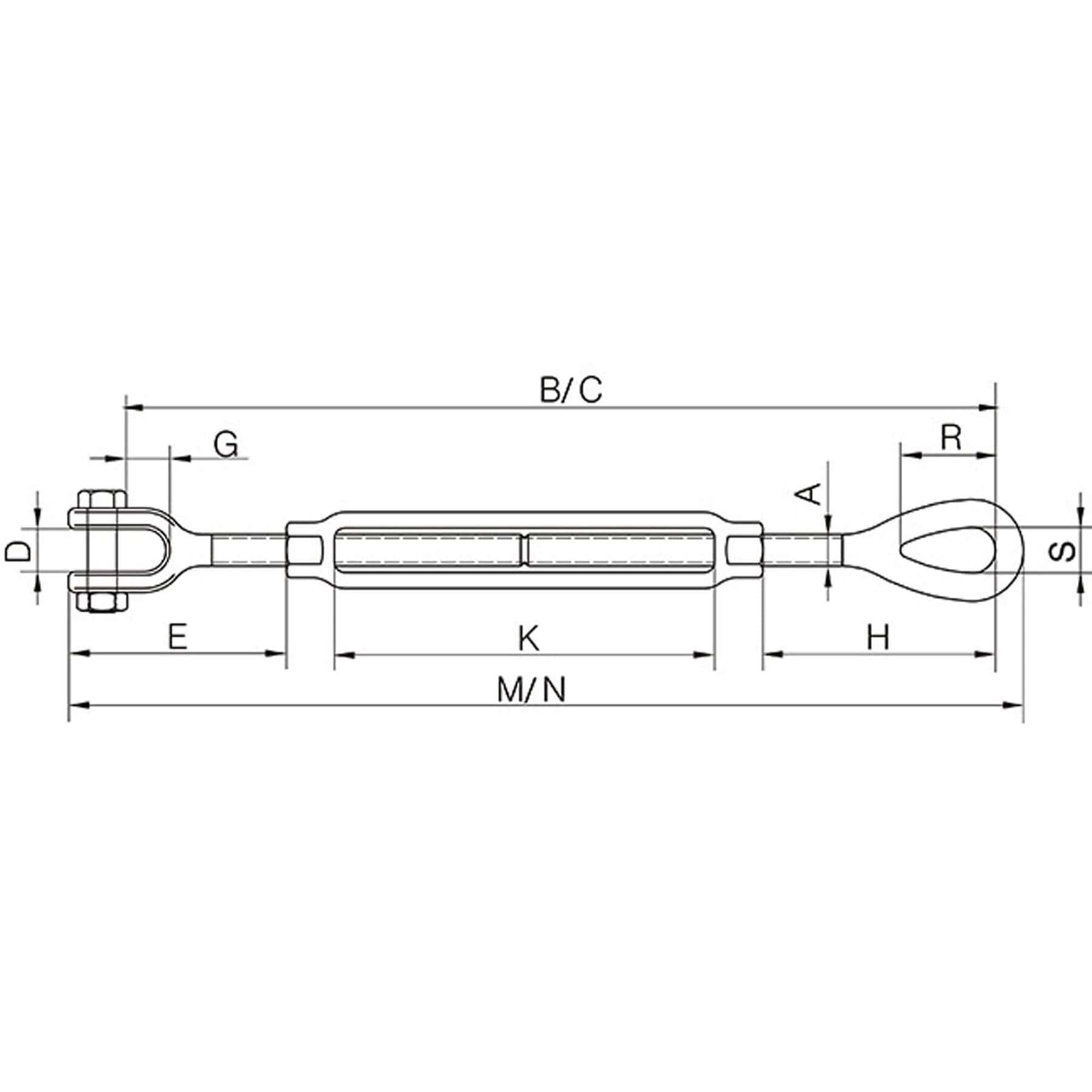 Forged Jaw/Eye Turnbuckle with lock nut, galvanised